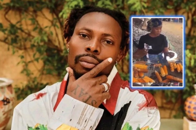 Amashusho y'uwabyaranye na Asake arimo kotsa ibigori ku muhanda akomeje ...